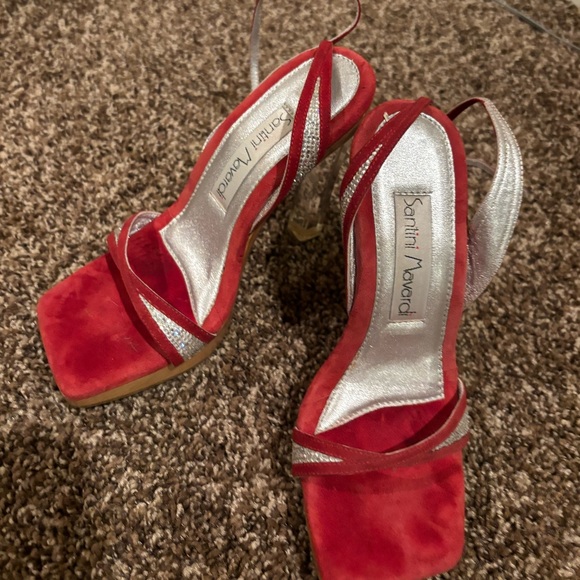 santini mavardi | Shoes | Red Suede And Silver Strappy Designer Lucite ...